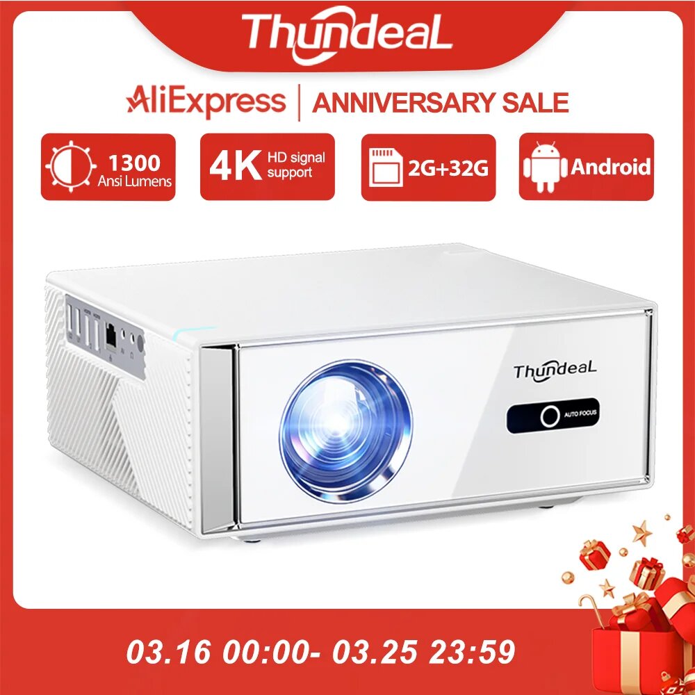 Проектор ThundeaL TD95W Android Full HD 1080P WiFi 2K 4K для домашнего кинотеатра, портативный, Smart TV, для видео, фильмов, совещаний, LED-проектор TD95