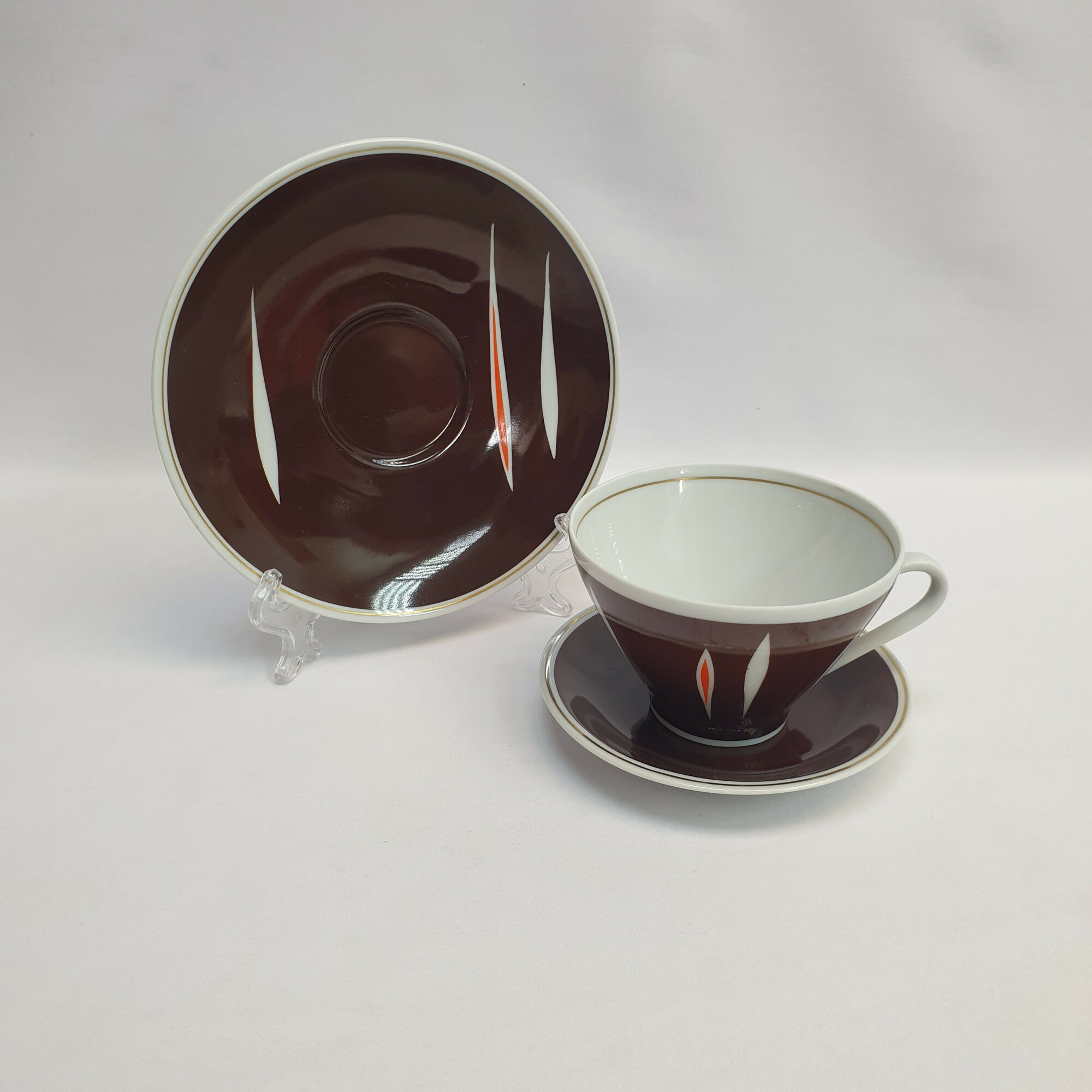 Винтажная чайная пара тройка Freiberg, фарфор 190 мл, ГДР СССР периода