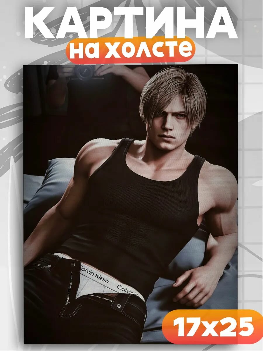 Картина на стену Resident evil Леон кеннеди, на подрамнике, 1шт, 25х17 размер.