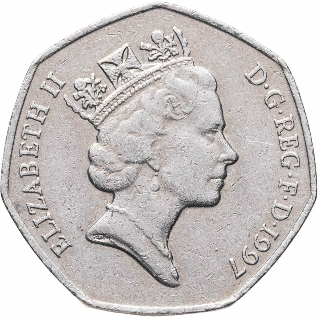 Великобритания 50 пенсов pence 1997, Мельхиор медь-никель, в сохранности VF-XF