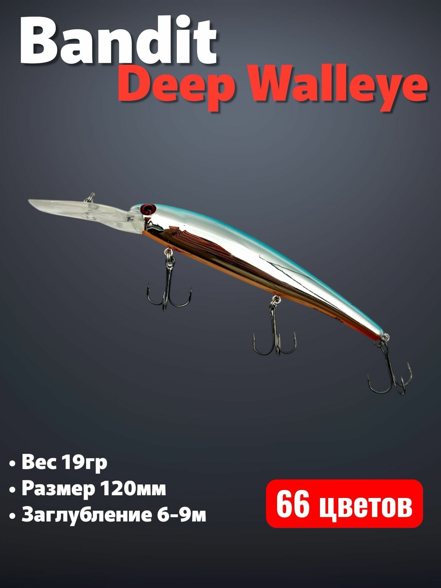 Воблер Bandit Deep Walleye 6-9м 120мм, воблер для троллинга