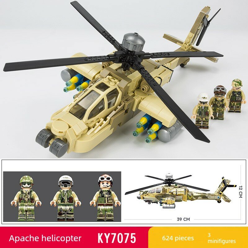 Набор сборных блоков Apache AH-64 Атакующий Вертолет Военный, Высококачественный конструктор