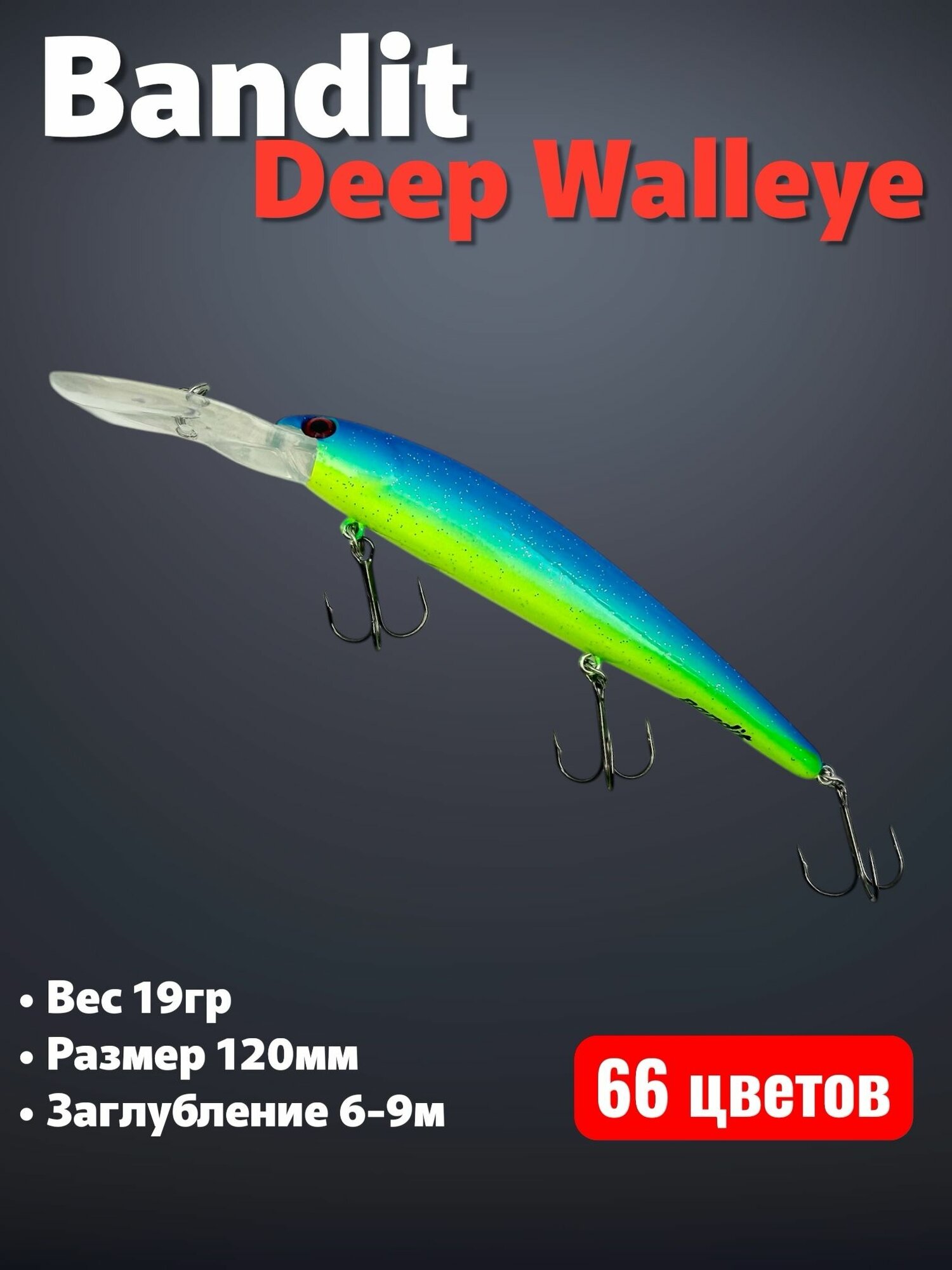 Воблер Bandit Deep Walleye 6-9м 120мм, воблер для троллинга