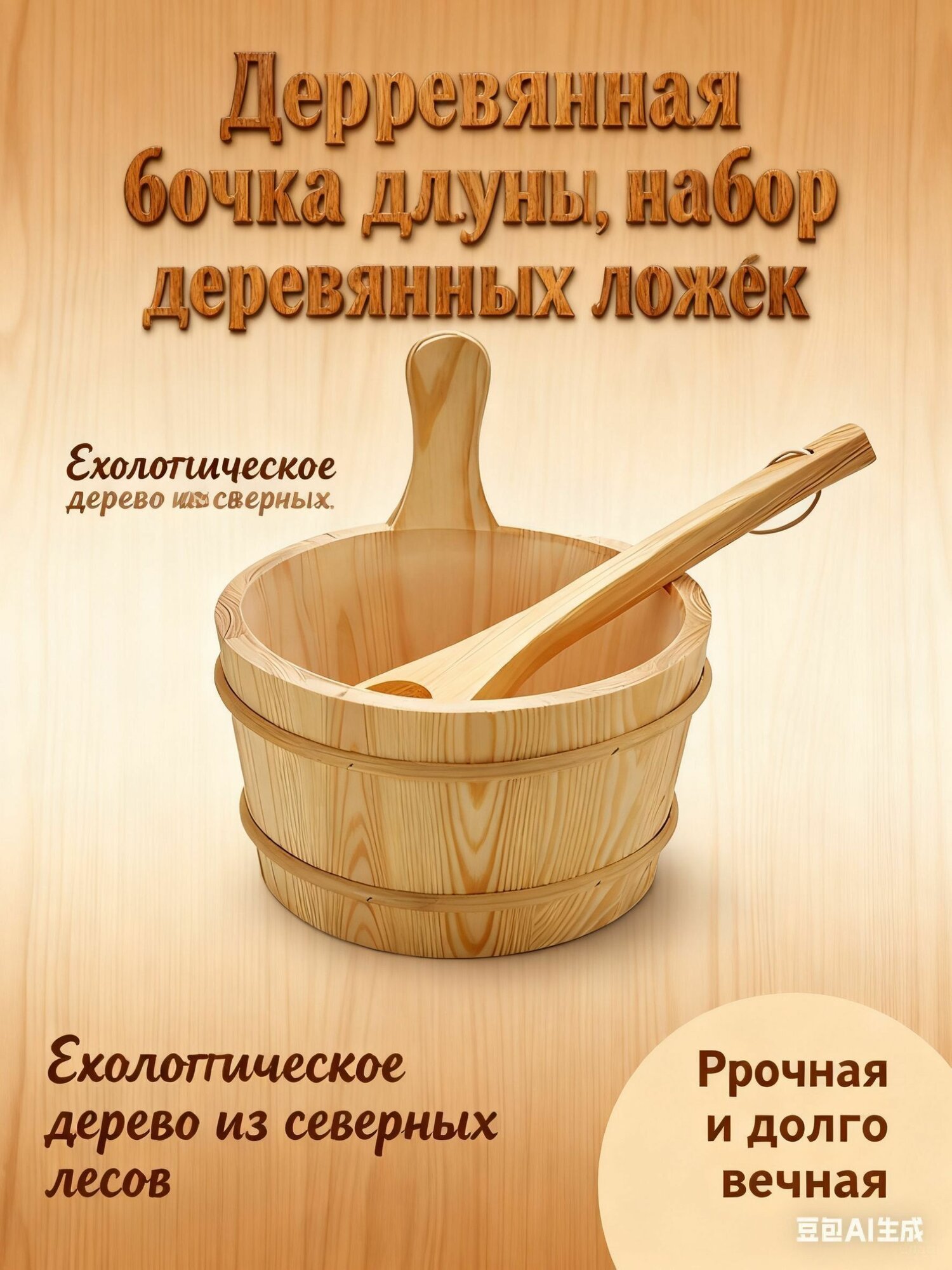 Деревянная бочка для сауны, набор деревянных ложек