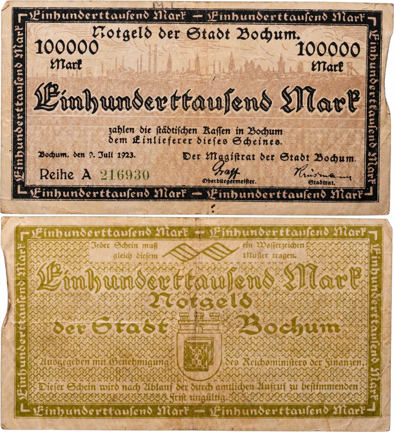 Германия, Нотгельд, Бохум 100000 марок 1923
