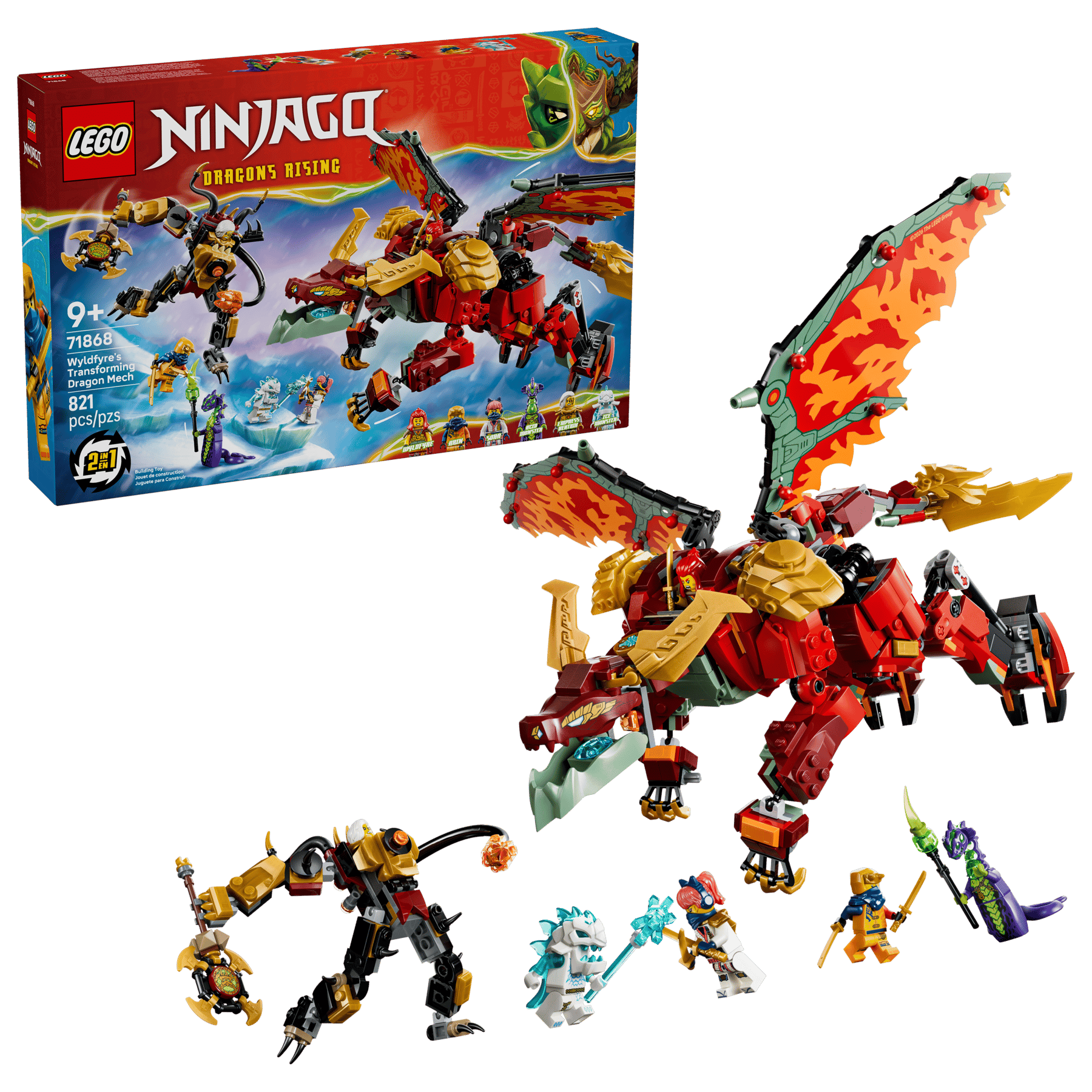 Конструктор LEGO NINJAGO 71868 Трансформирующийся Мех‑Дракон Вайлдфайер, 821 дет.