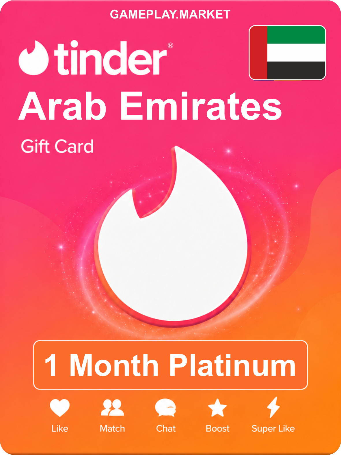 Подарочная карта Tinder Platinum 1 месяц подписки / Для аккаунта ОАЭ / Оригинальный цифровой код