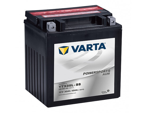 Аккумулятор мото VARTA POWERSPORTS AGM 530 905 045, YTX30L-BS,12V 30Ah 450A ОП (166x127x175) 166x127x175