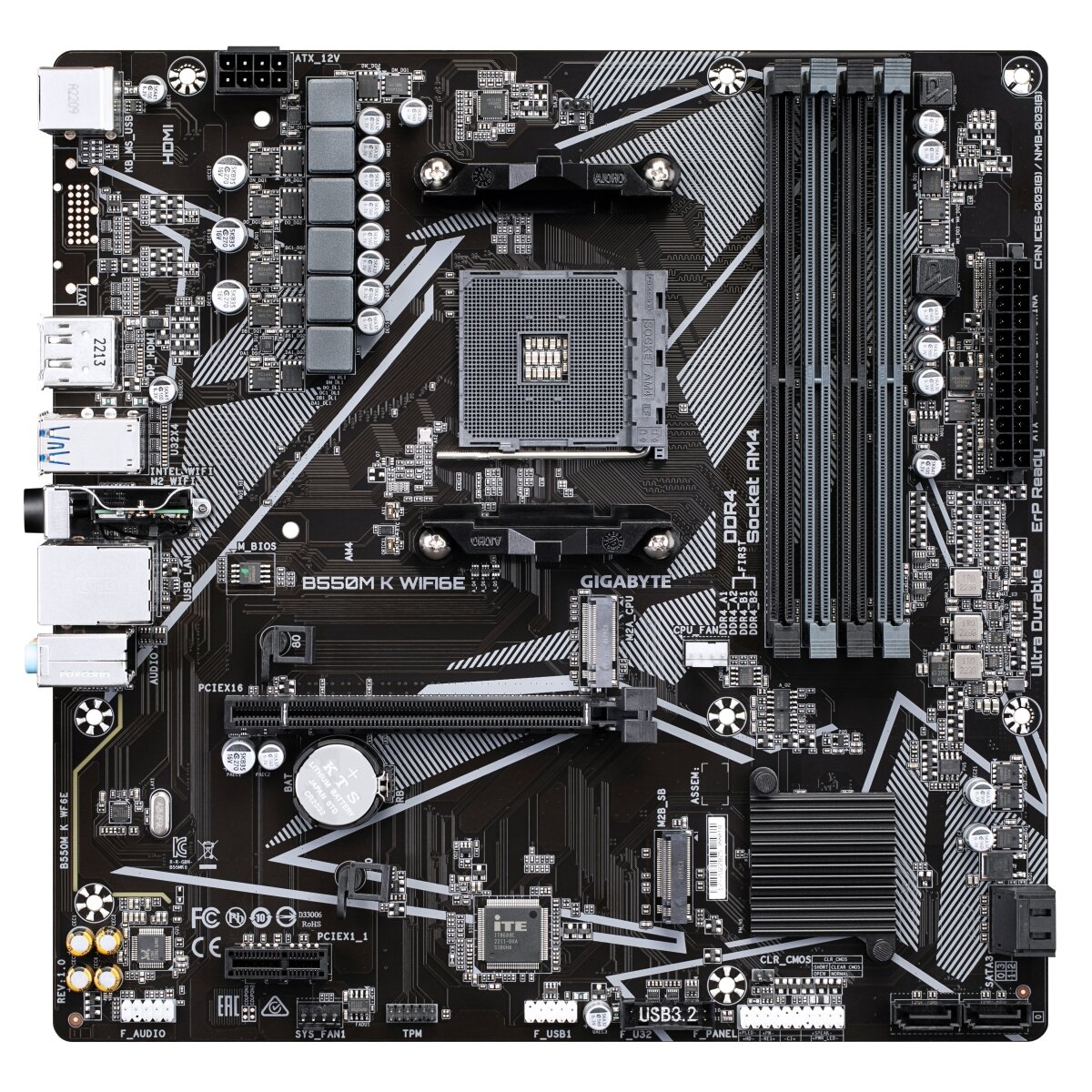Материнская плата Gigabyte B550M K WF6E, AM4, AMD B550, Micro-ATX, RTL (B550M K WF6E)