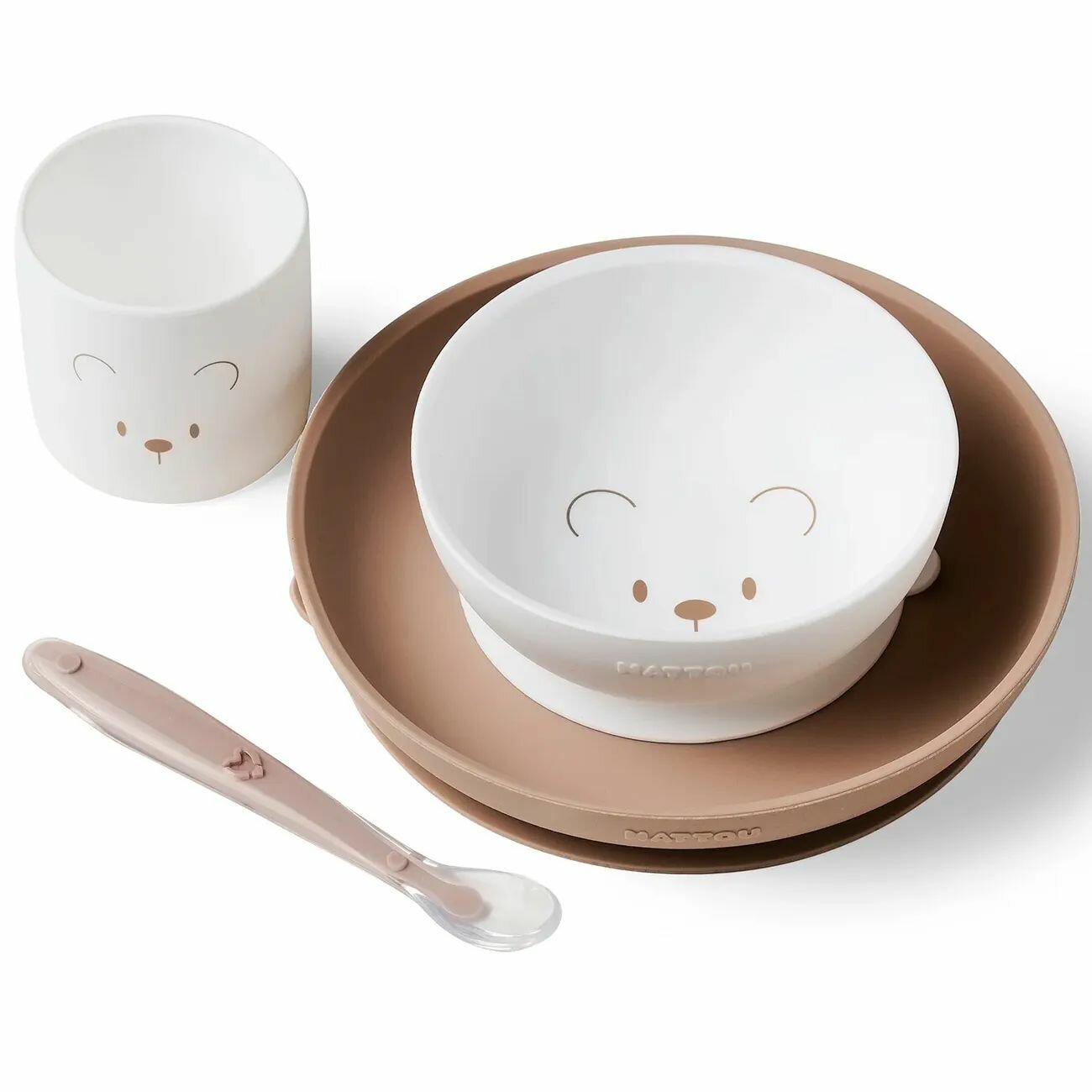 Набор посуды Nattou: 2 тарелки, чашка, ложка white/beige bear 874106, белый/бежевый