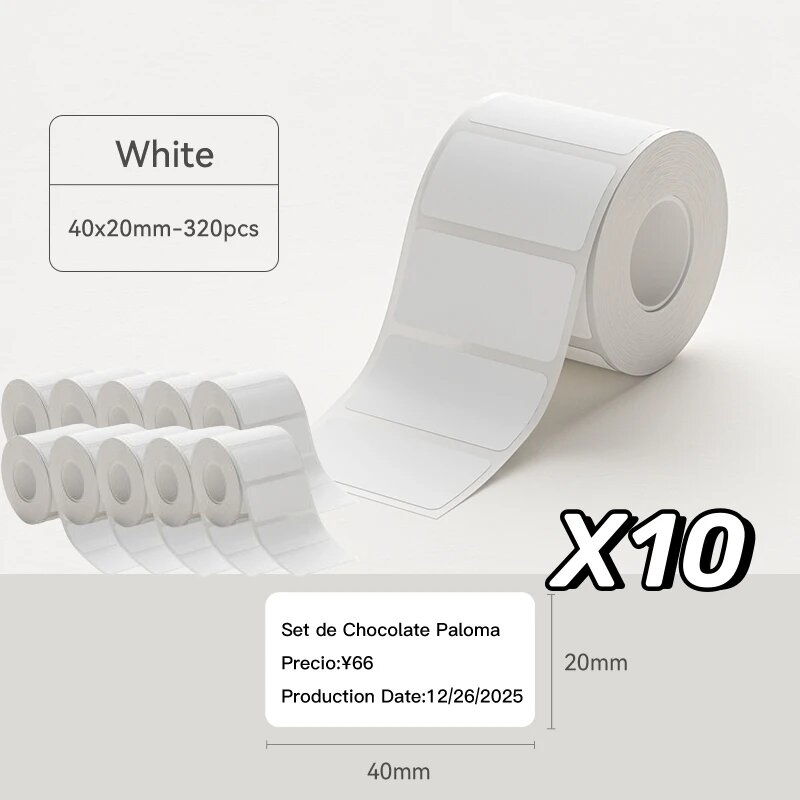 Наклейки белые 40x20 мм, 320 шт.