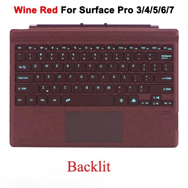 Клавиатура для Surface Pro 3/4/5/6/7, Wine red, Russian Keyboard, Backlit
