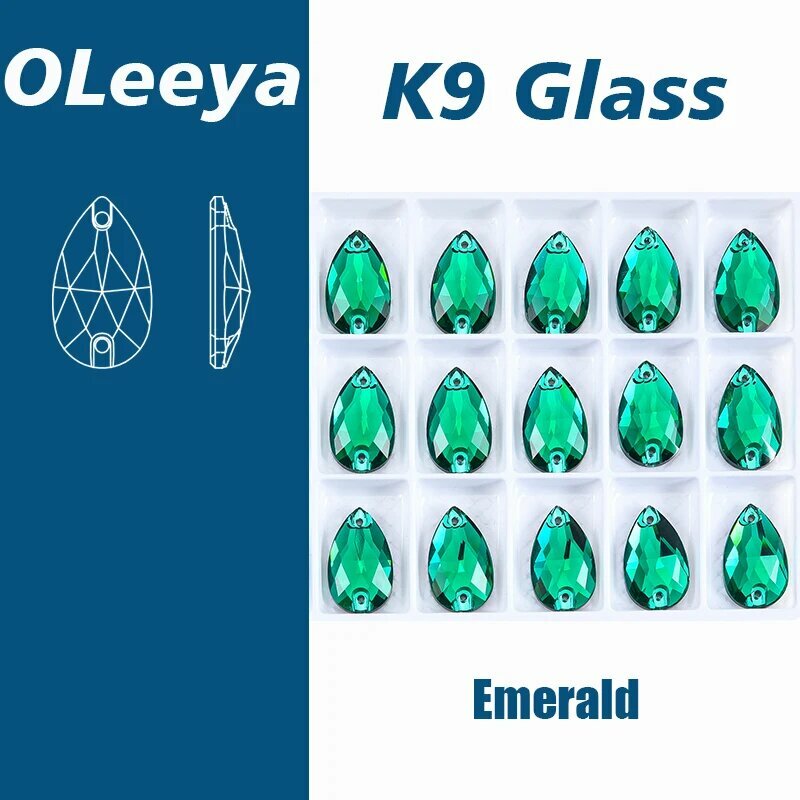 Стразы изумрудные OLeeya K9 10.5x18mm 24шт