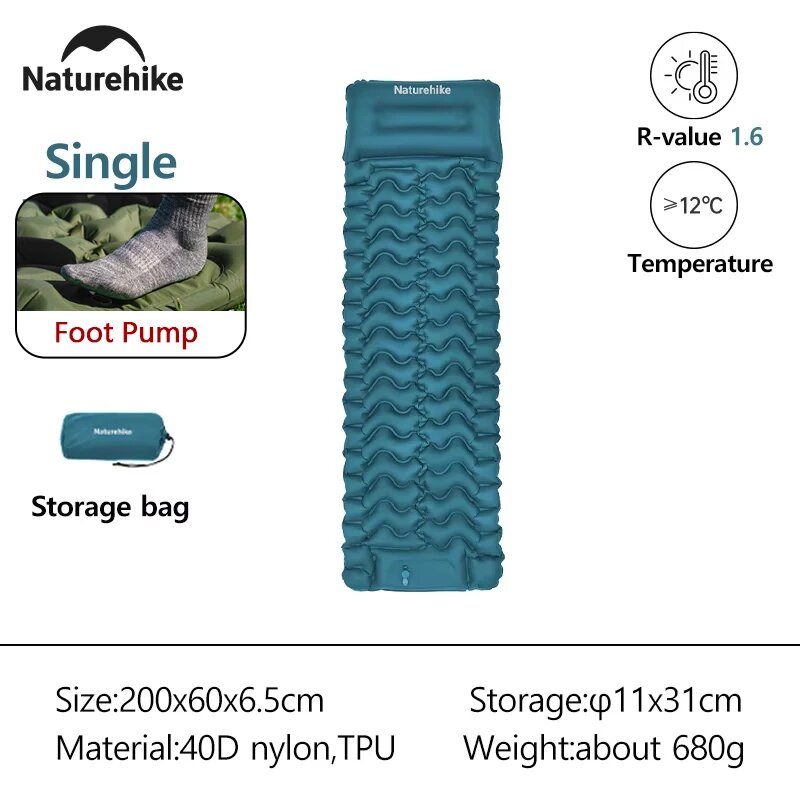 Надувной матрас Naturehike FC01 для кемпинга 1P Blue Foot 6.5cm