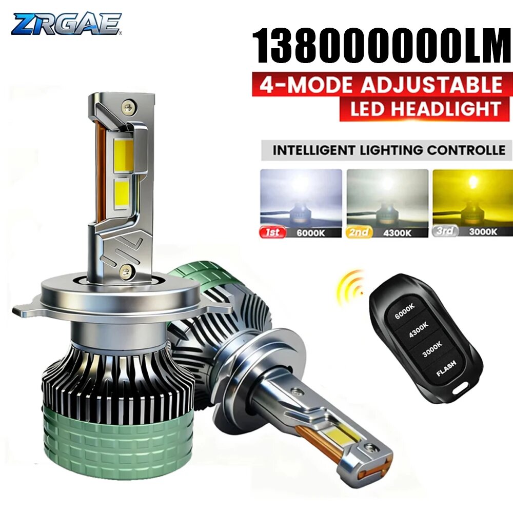 Светодиодные фары H4/9003/HB2, 9600 Вт, 3 цвета, с пультом