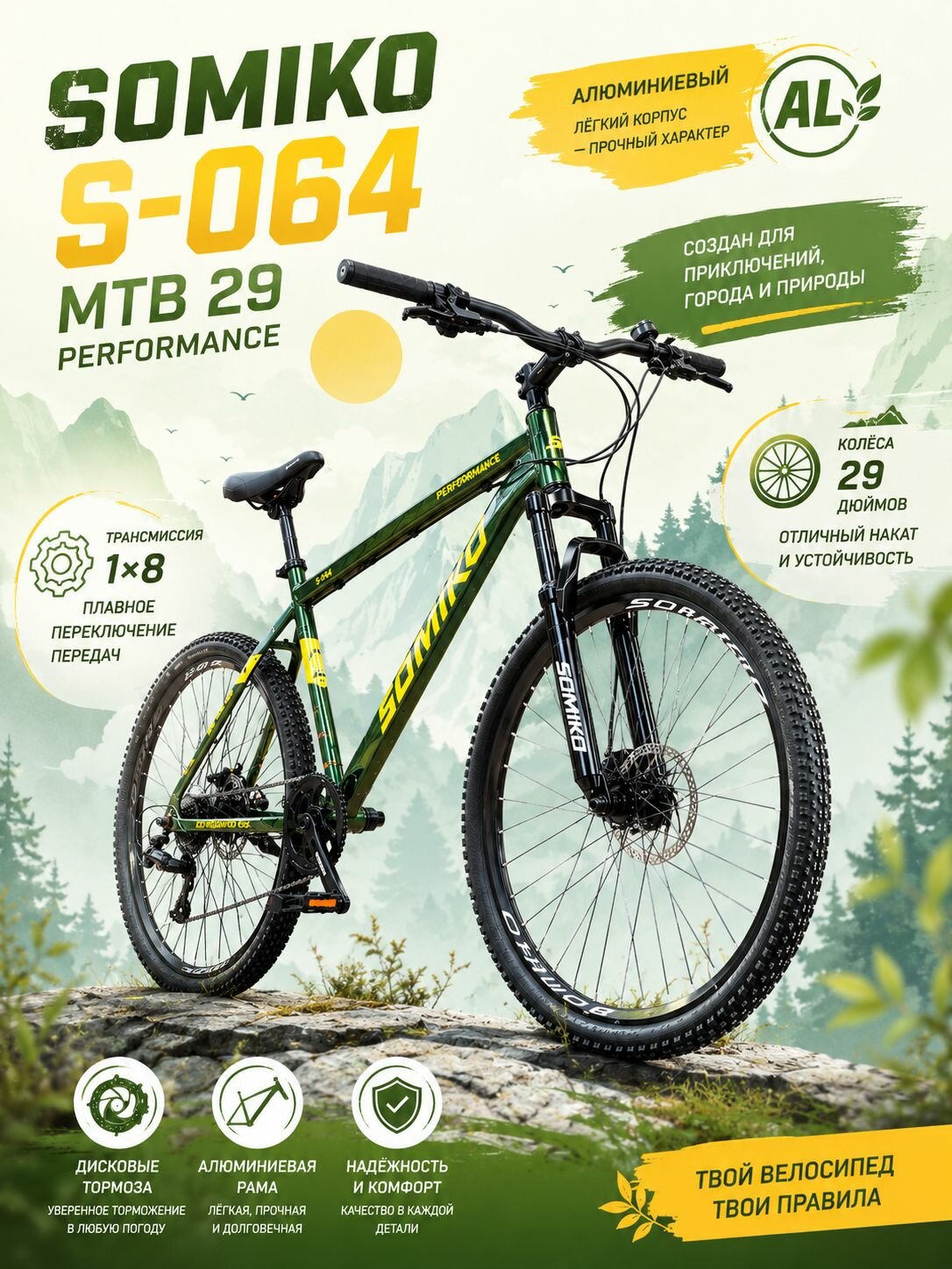 Велосипед MTB 29", усиленные колёса, дисковые тормоза, алюминиевая рама