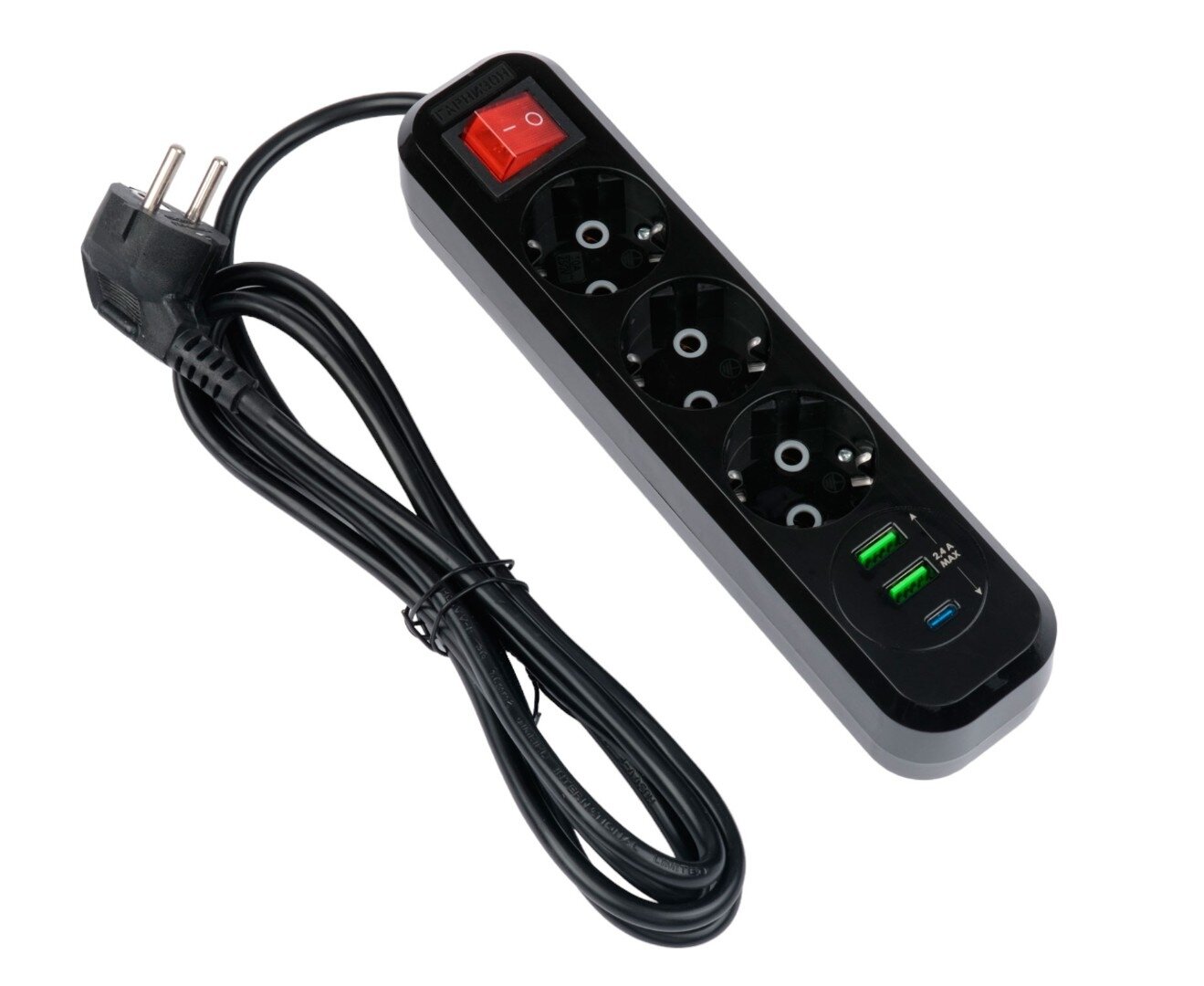 Сетевой фильтр Гарнизон 3 розетки + USB 2 м, EPB-G3-CU2-B-2, черный