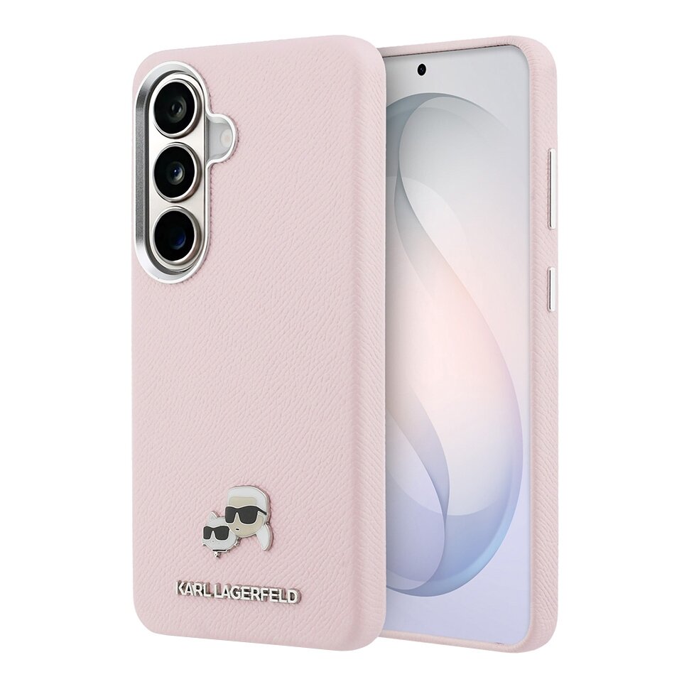 Karl Lagerfeld чехол с MagSafe для Galaxy S26+, PU кожа Saffiano FW, Karl & Choupette Heads metal pin, розовый