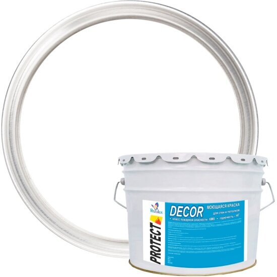 Краска моющаяся негорючая Протект Protect Decor ( Декор), КМ0 (13 кг) белый (мет. ведро)