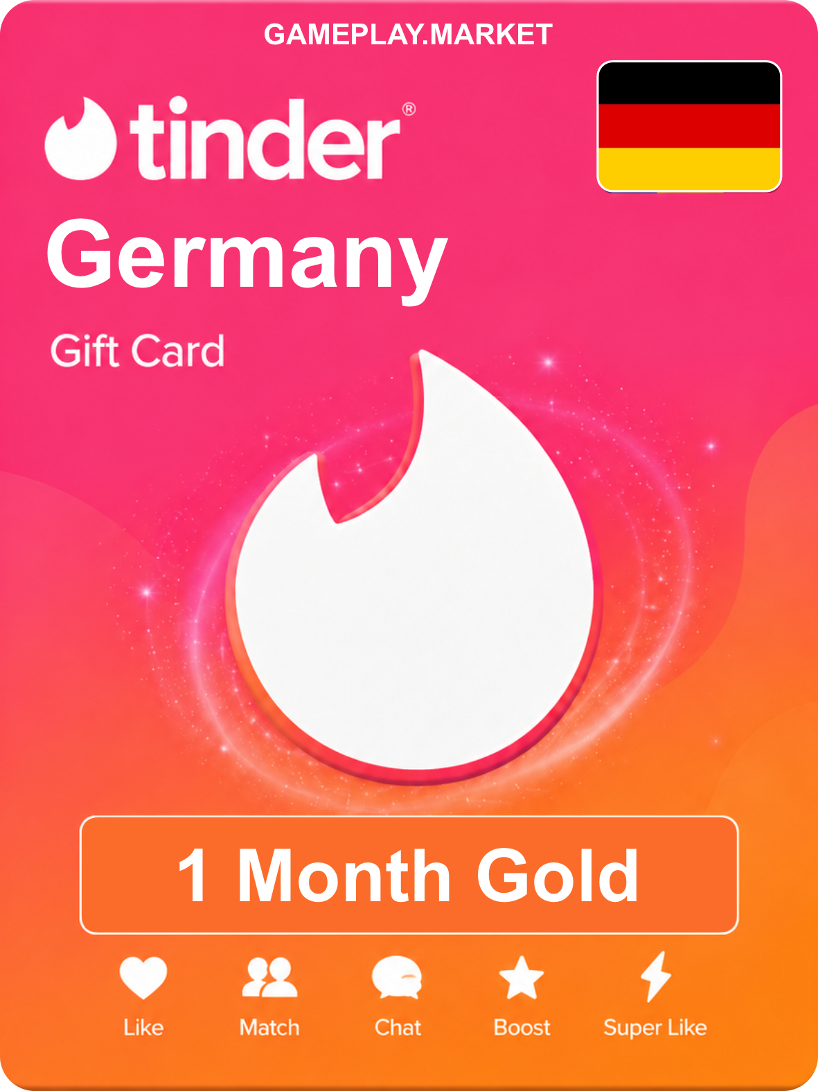Подарочная карта Tinder Gold 1 месяц подписки / Для аккаунта Германии / Оригинальный цифровой код