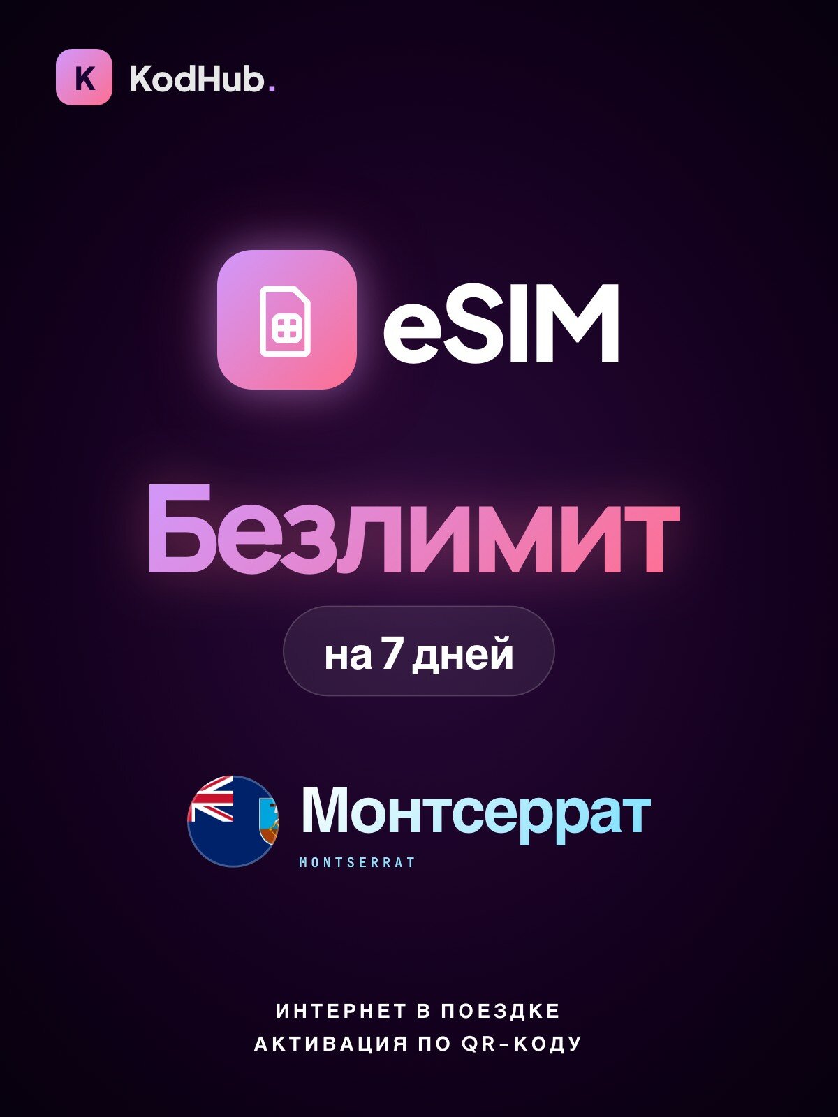 Туристическая eSIM Монтсеррат безлимит на 7 дней | интернет в поездке, связь за границей | QR-код активации