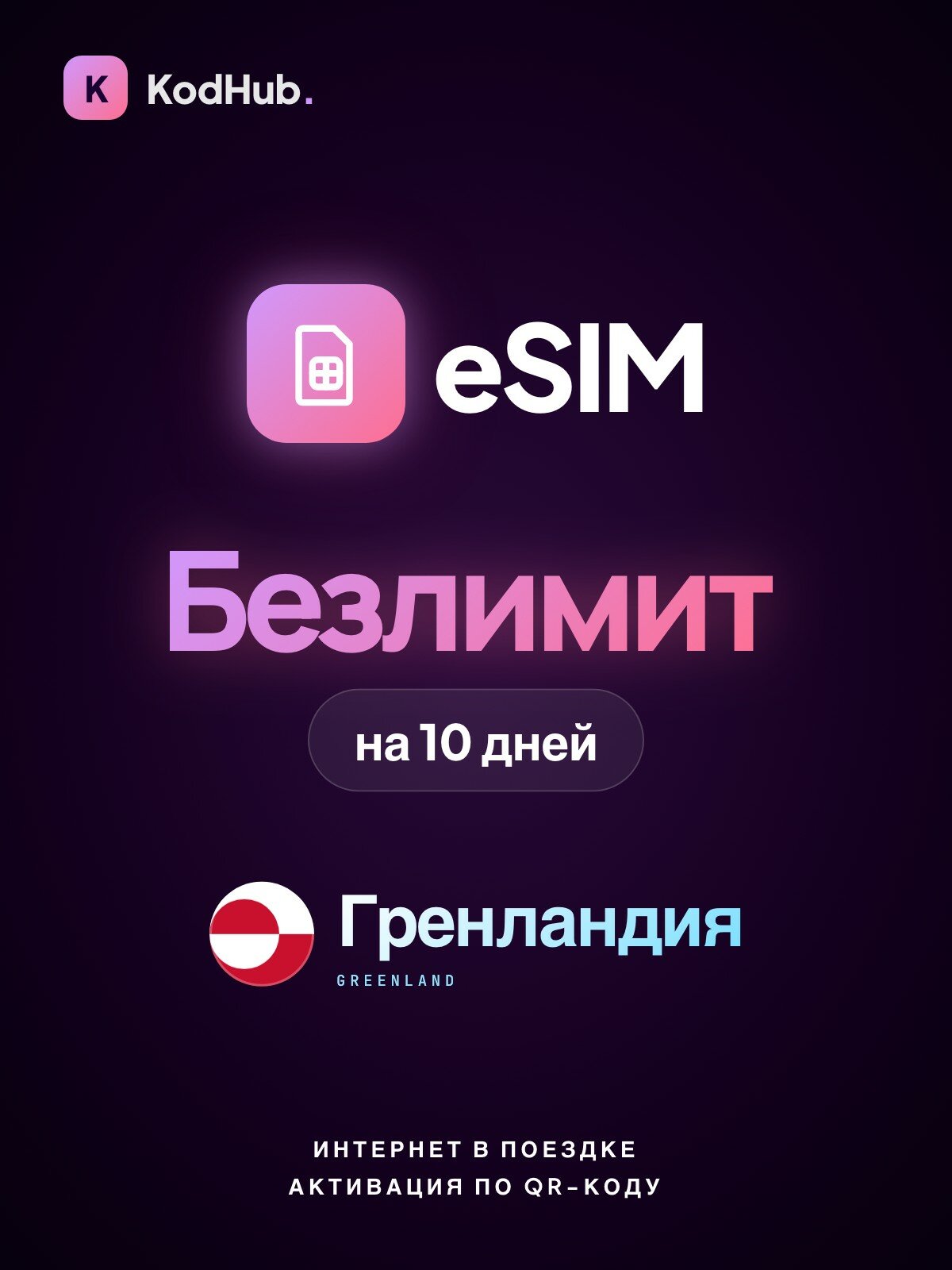 Туристическая eSIM Гренландия безлимит на 10 дней | интернет в поездке, связь за границей | QR-код активации