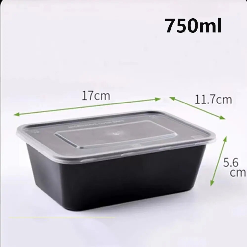 Черный контейнер для еды 750мл, 17x11.7x5.6см