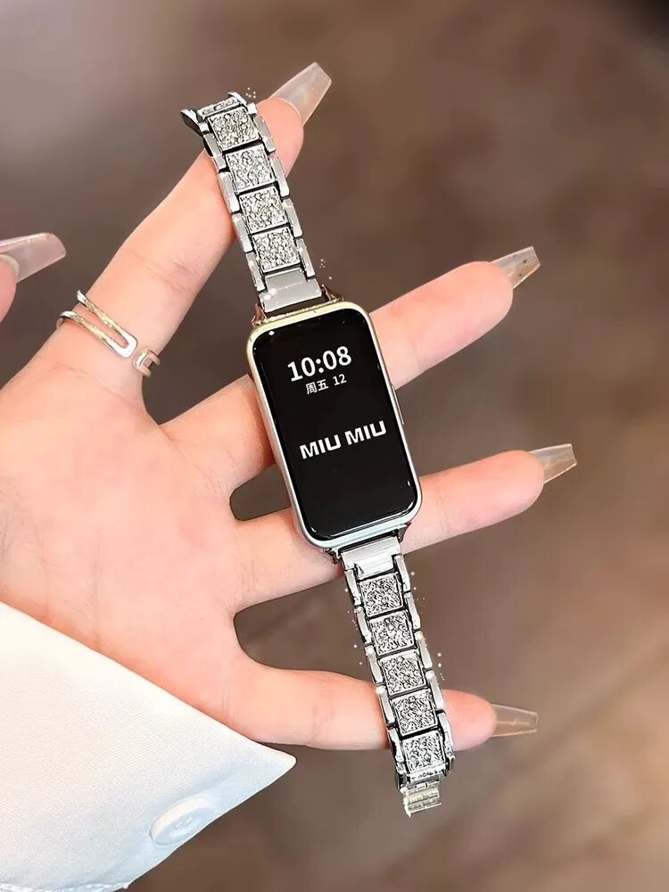 Металлический ремешок для Huawei Band 8 / 9, Huawei Band 10, со стразами, металлический браслет