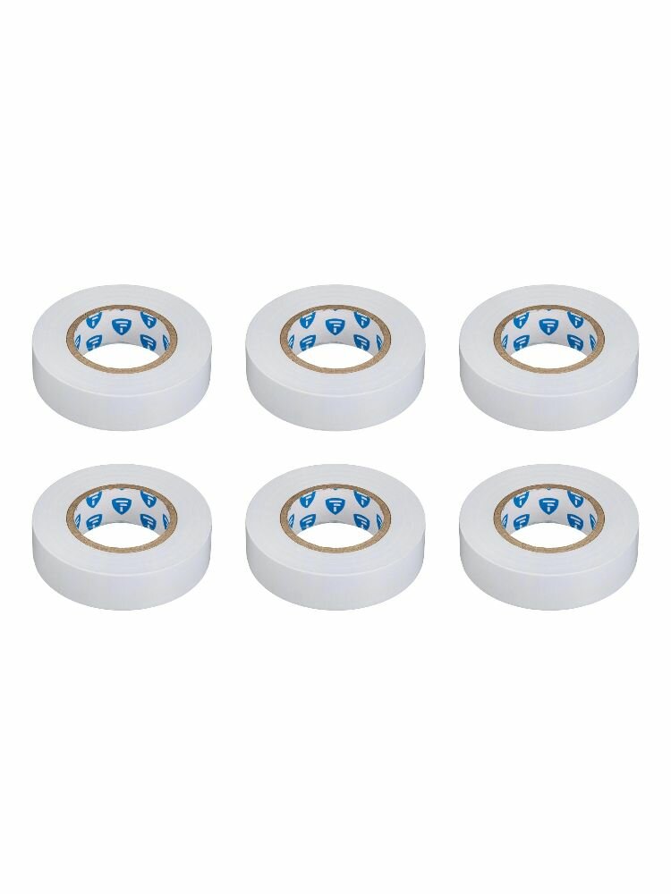 TOPFORT Изолента 19мм х 20м х 0,13мм белая, 6 шт