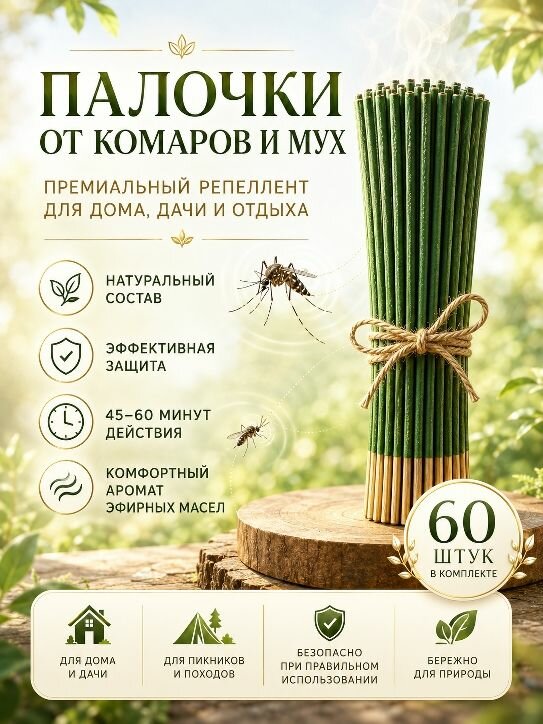 Палочки ароматические от комаров, мошек, мух, ос ,60 шт, Палочки от комаров и мух