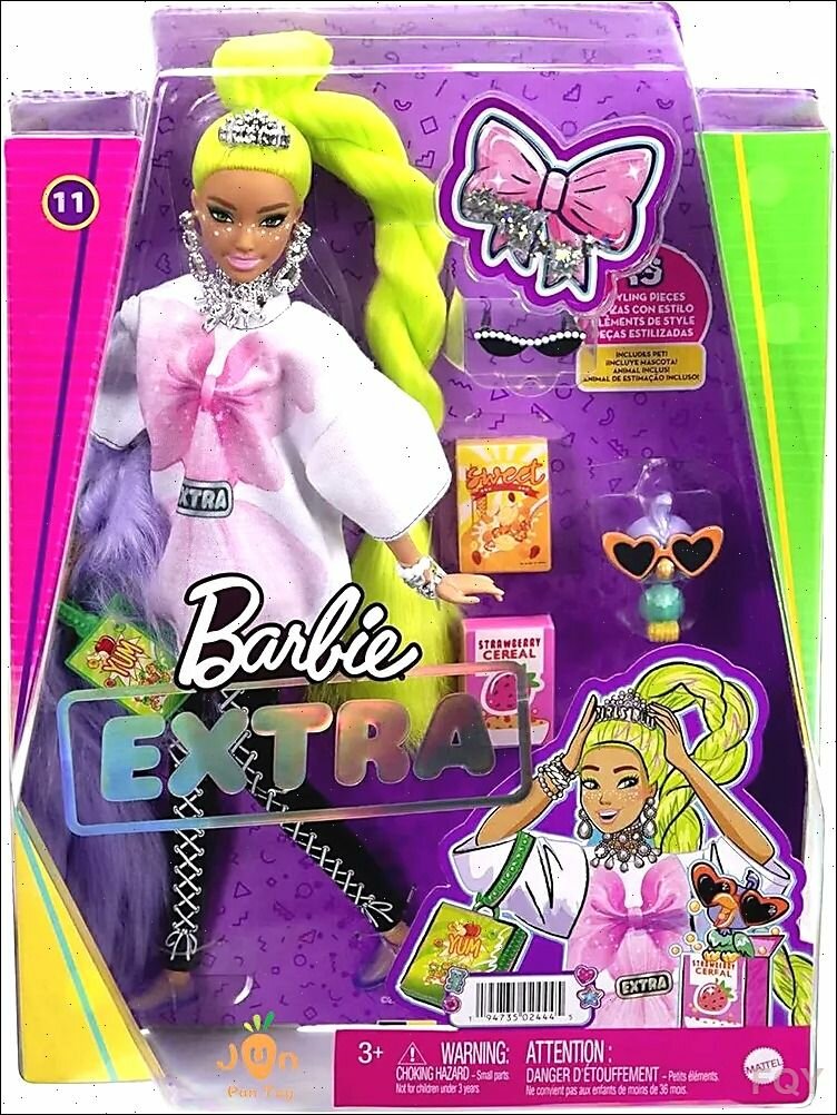Mattel barbie Extra Doll HDJ44 / игрушки для девочек, кукла барби, с длинными зелеными волосами и 15 аксессуарами, подходит для детей от 4 лет и старше
