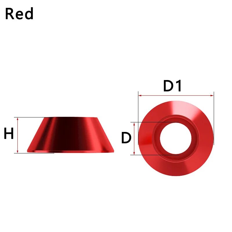 Шайбы конические алюминиевые NEWHONGHUIDA M2 M2.5 M3 M4 M5 M6 M8 Красный, Red, M2 (30Pcs)