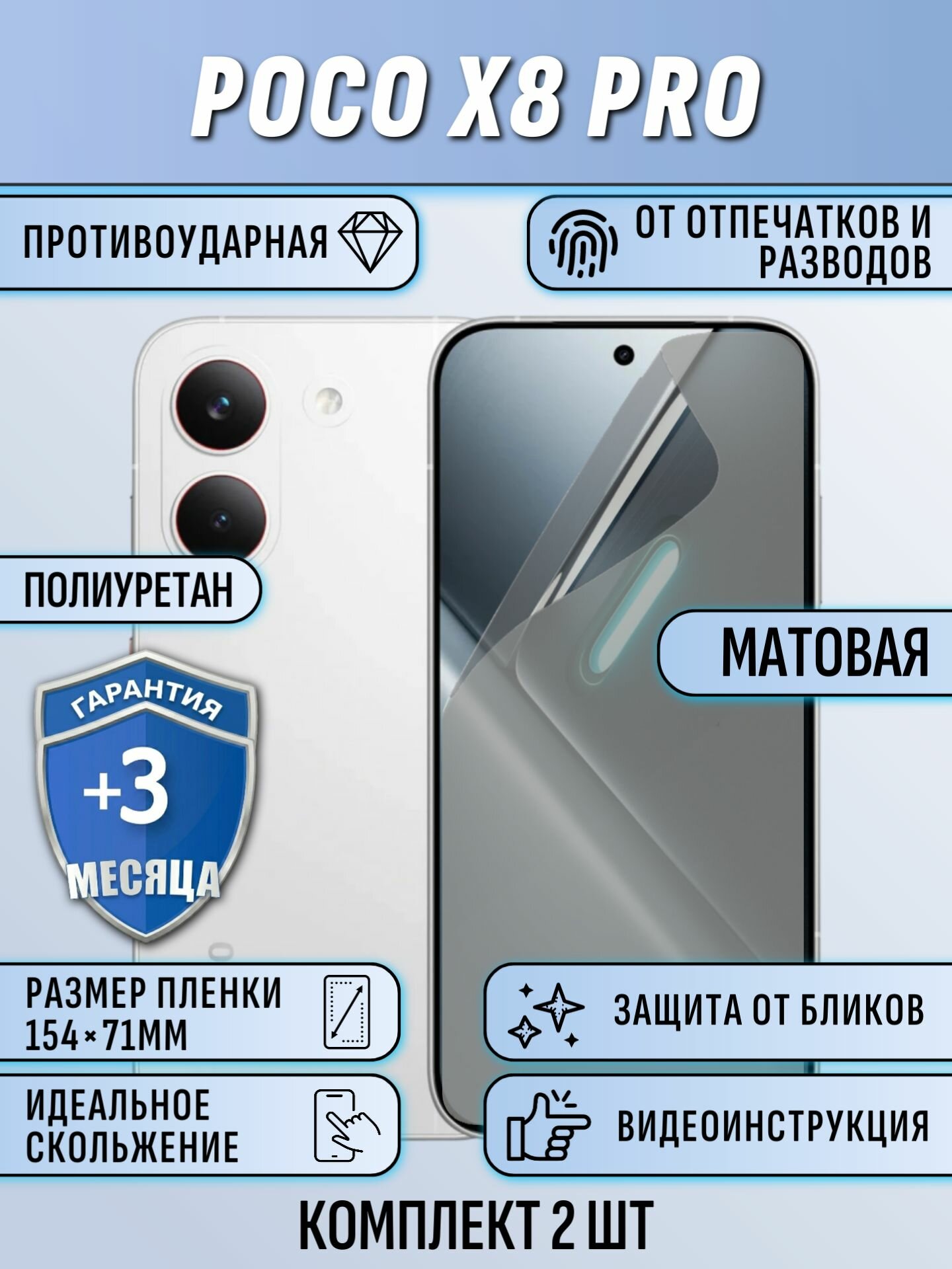 Гидрогелевая пленка POCO X8 PRO матовая 2шт
