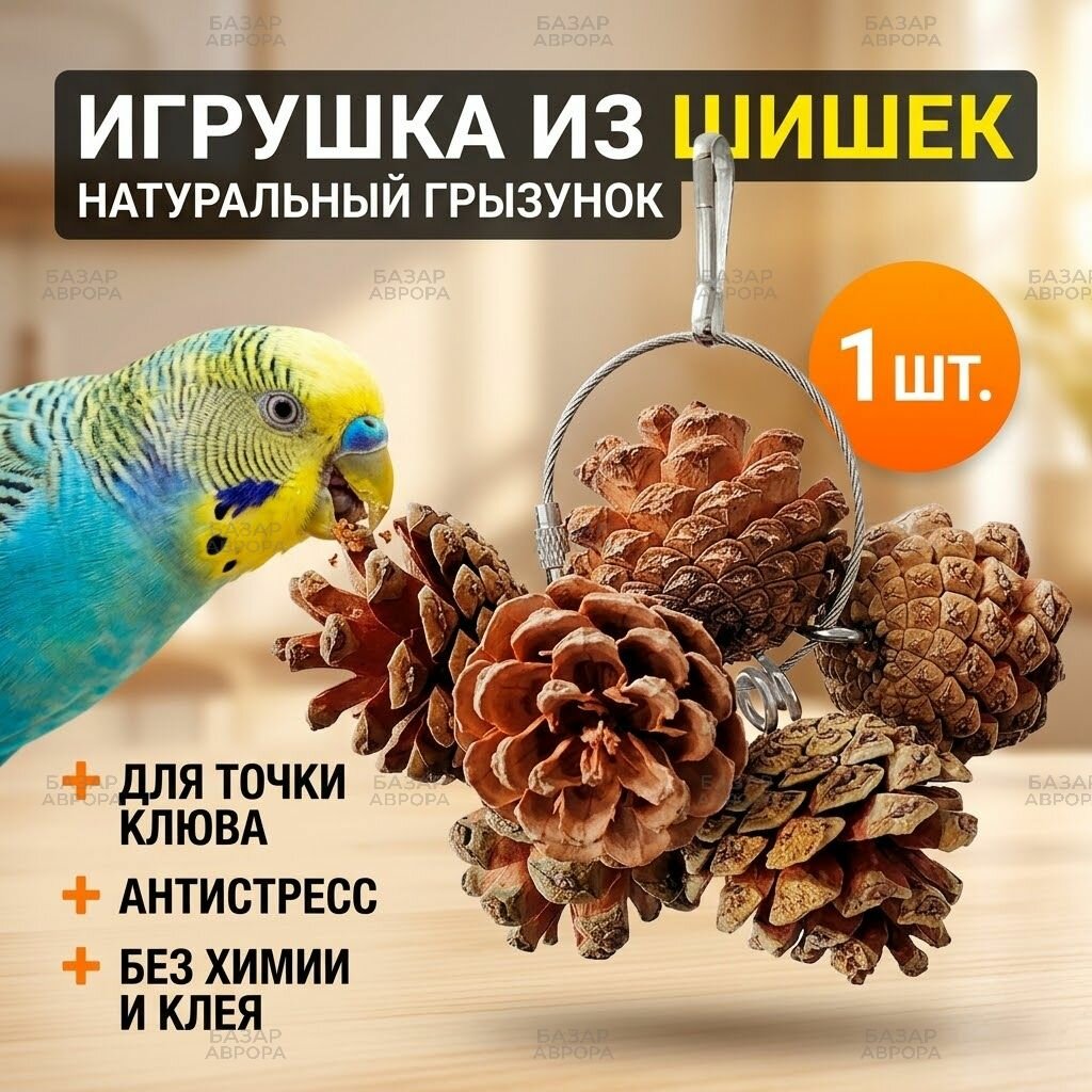 Игрушка для животных, Игрушка для попугаев из натуральных сосновых шишек и дерева, подвесная погрызушка для корелл, неразлучников и средних птиц, 1 шт. для птиц натуральные материалы подвесная игрушка грызунок