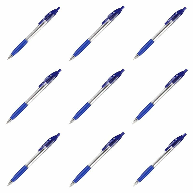 Unomax UltraGlide Ручка шариковая автоматическая,3мм, шар 0,7, синяя, масляная, 9 штук