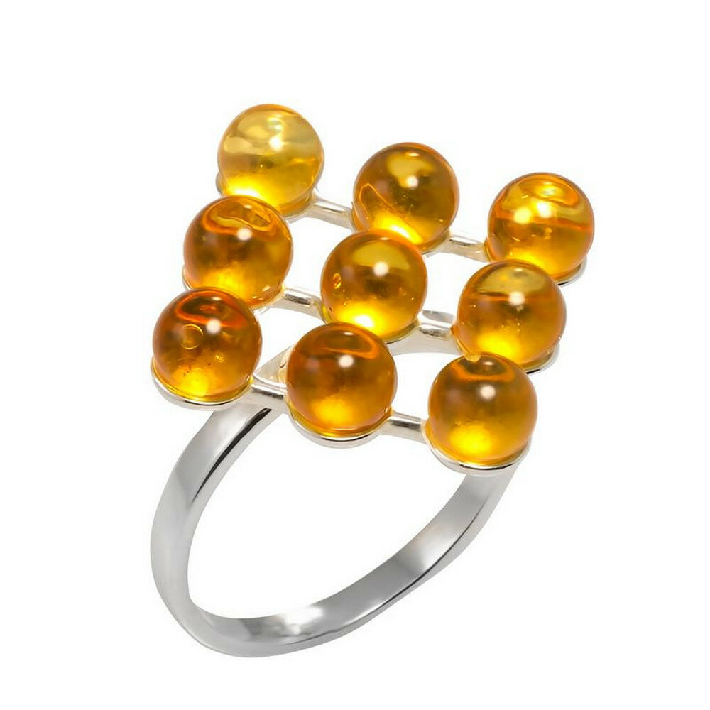 Кольцо, серебро, 925 проба, родирование, янтарь
