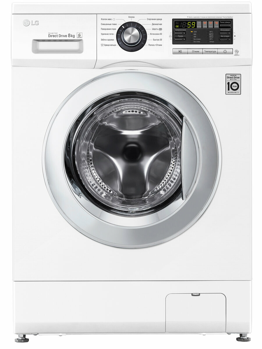 Стиральная машина LG F1096TD3, 8 кг, 1000 оборотов, 13 программ+5 дополнительных режимов, белый
