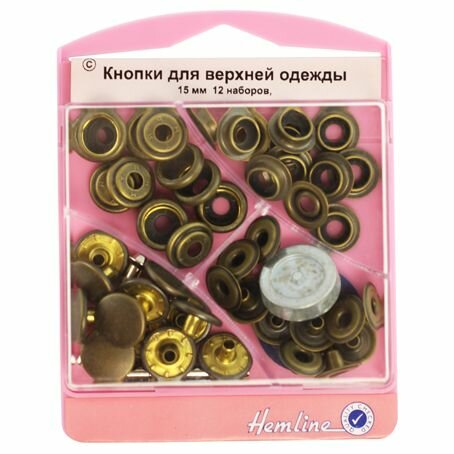 Кнопки HEMLINE Для верхней одежды, с инструментом для установки, золотистые, с покрытием под ржавчину, 12 пар