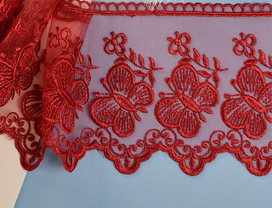 Кружево на жесткой сетке Kruzhevo Exclusive, 120 мм, цвет R4515 бордовый, 13,71 м TBY.3BS228W1. R4515