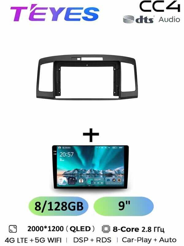 Магнитола Teyes CC4 8/128 Gb 9.5 дюймов Toyota Allion Premio T240 2001-2007 8-ми ядерный процессор QLED экран 4G Wi-Fi
