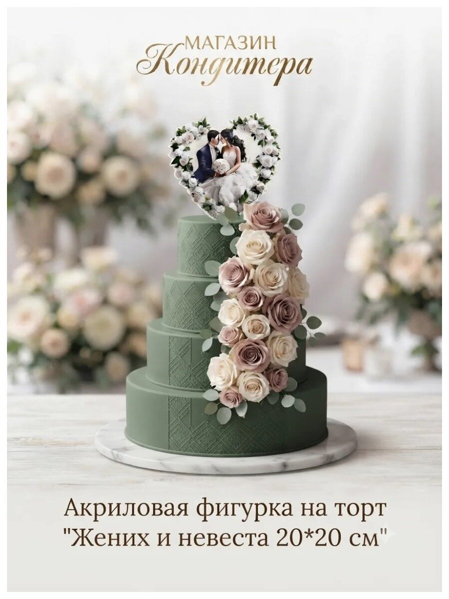 Акриловая Фигурка "Жених и Невеста 20*20 см" для декорирования тортов и десертов