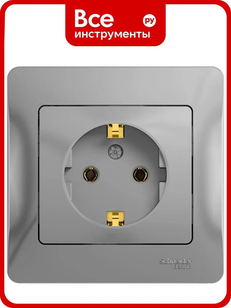 Розетка Systeme Electric (Schneider Electric) GLOSSA с заземлением, 16А, алюминий GSL000342, 250 В, для сетей