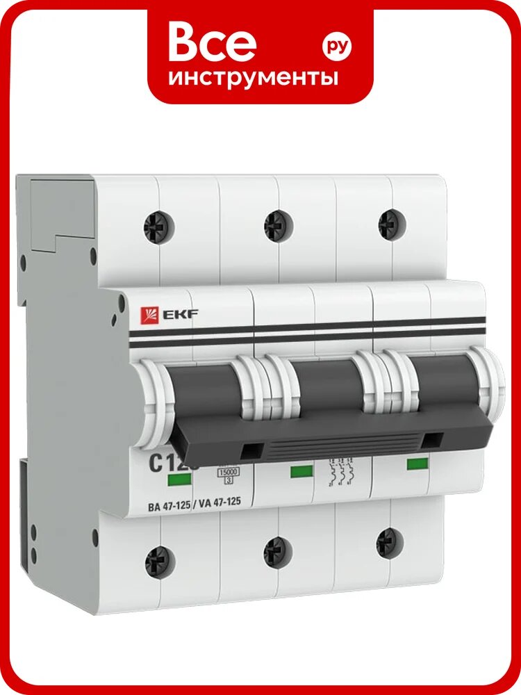 Автоматический выключатель EKF 3P, 125А, 15кА, ВА 47-125, PROxima mcb47125-3-125C