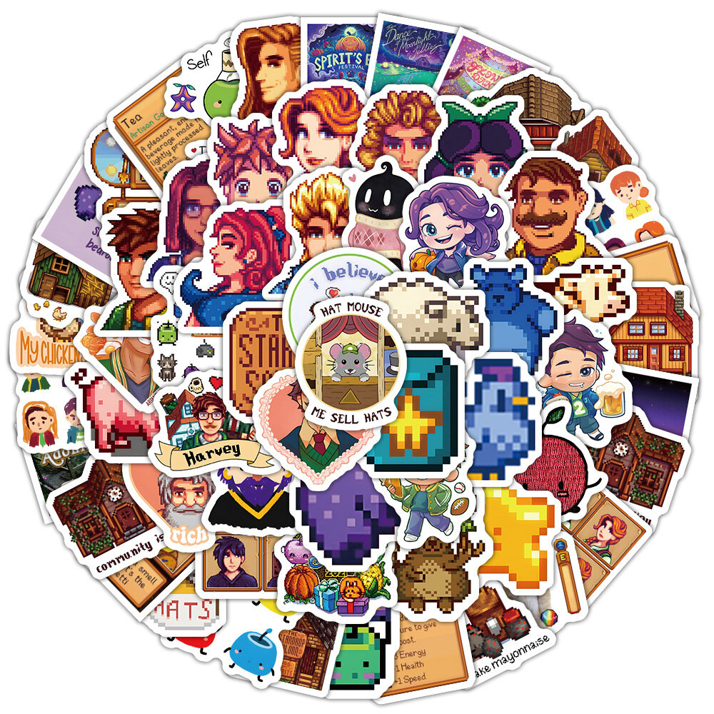 100 шт. наклеек для игры Stardew Valley в картонной упаковке - высококачественные водостойкие декали для творчества и