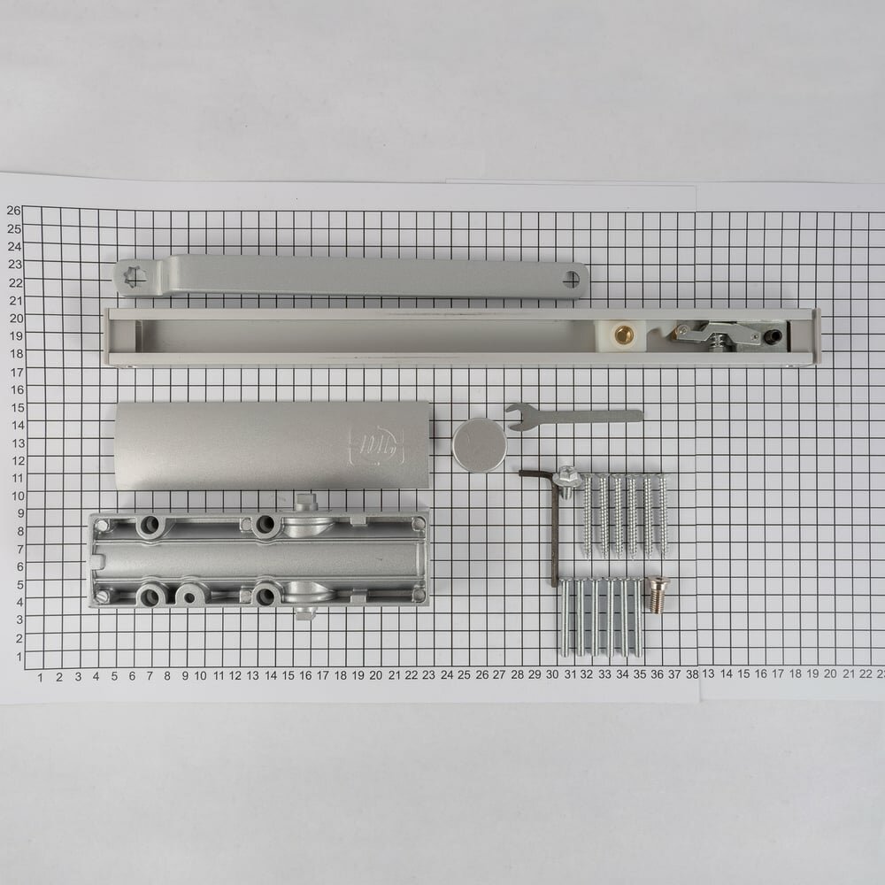 Доводчик DOORLOCK DL100S size 3 со скользящей тягой, серебристый, с функцией Hold Open 75513 — фото 1