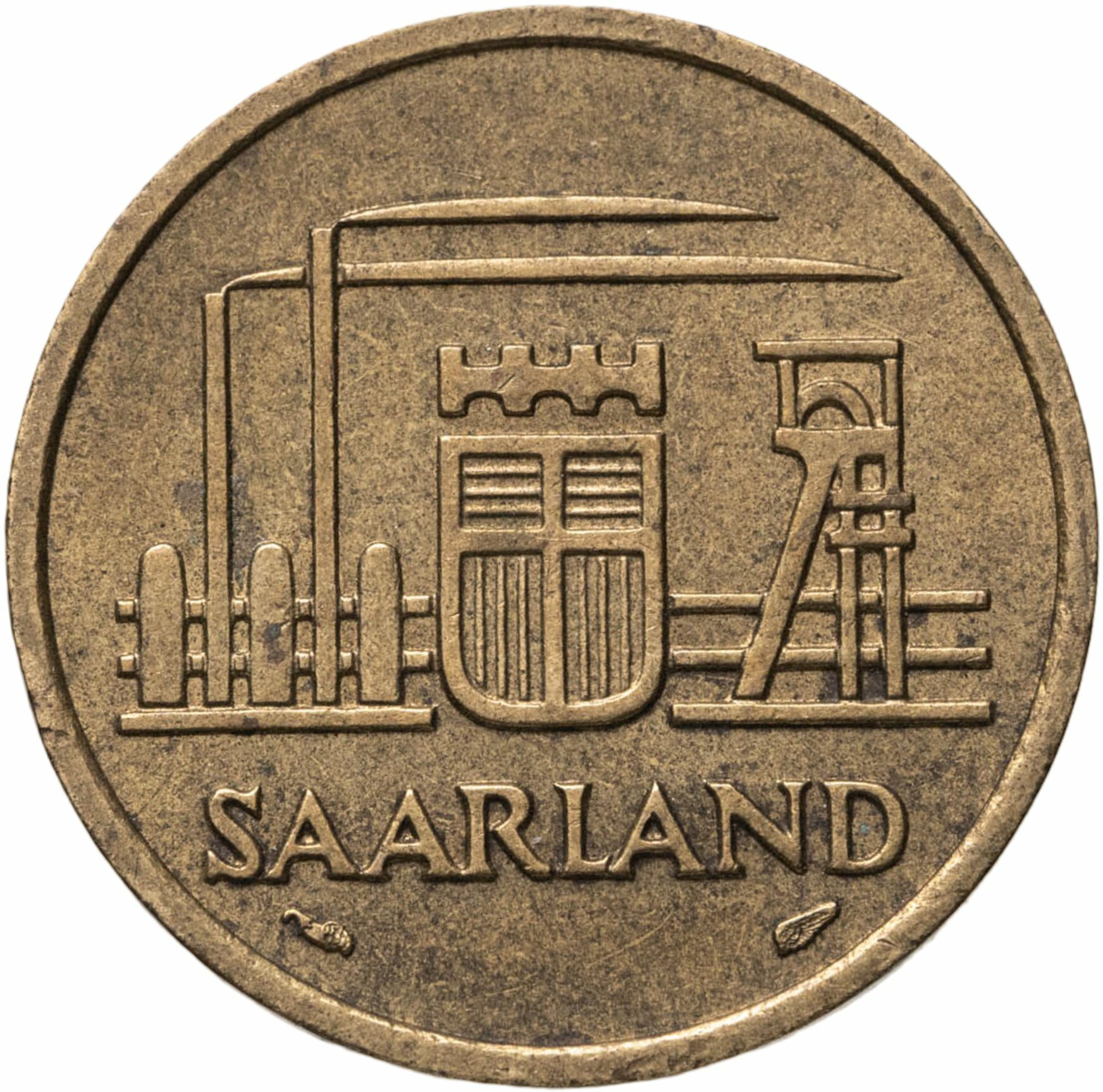 Саар 20 франков francs 1954, Бронза, в сохранности XF-AU