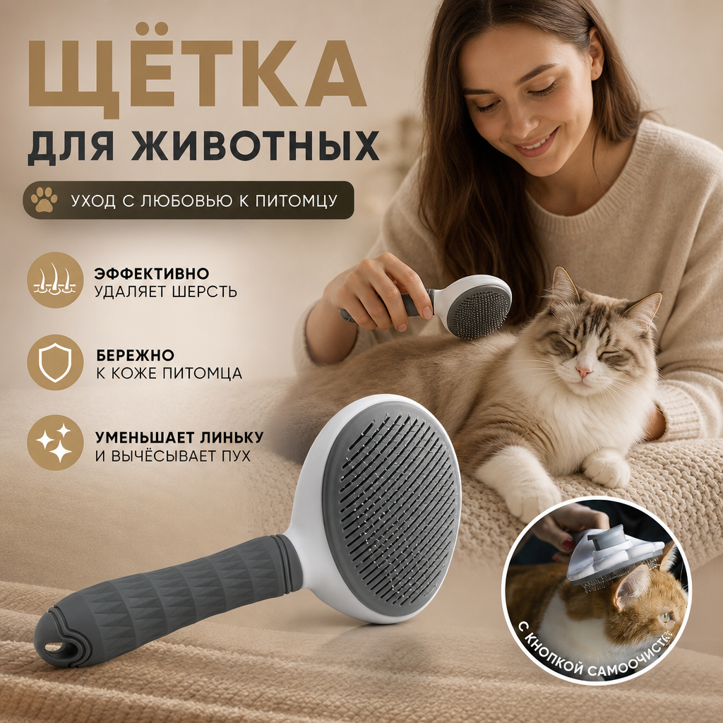 Фурминатор для вычесывания подшерстка кошек и собак, легко чистить, профессиональный уход, самоочищающаяся, удаление подшерстка, распутывает колтуны