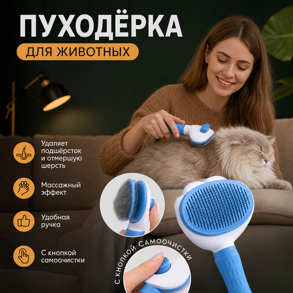 Фурминатор для вычесывания подшерстка кошек и собак, удаление подшерстка, распутывает колтуны