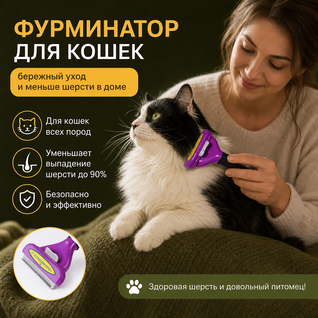 Фурминатор для вычесывания подшерстка кошек и собак, удаление подшерстка