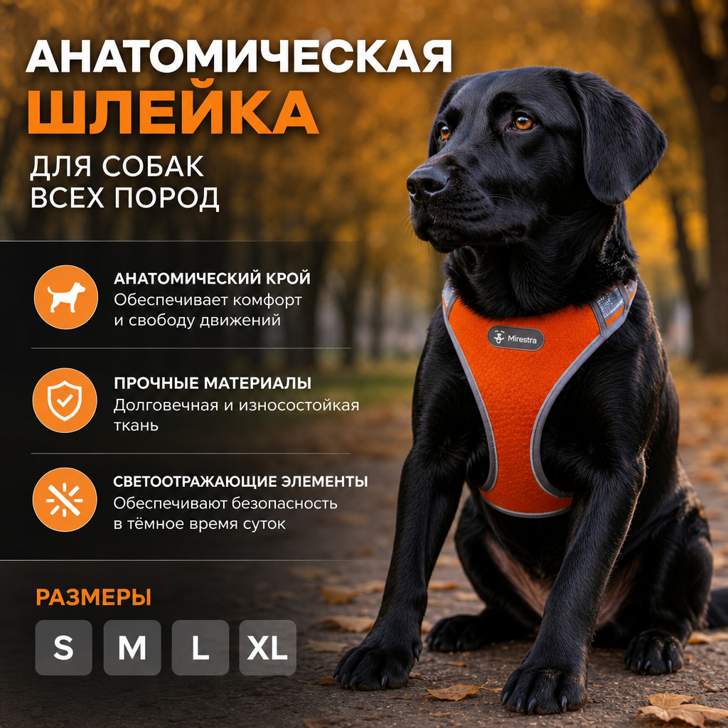 Регулируемая шлейка для собак, прочный, комфортный, безопасный, эргономичный дизайн, светоотражающие элементы, против рывков, для прогулок